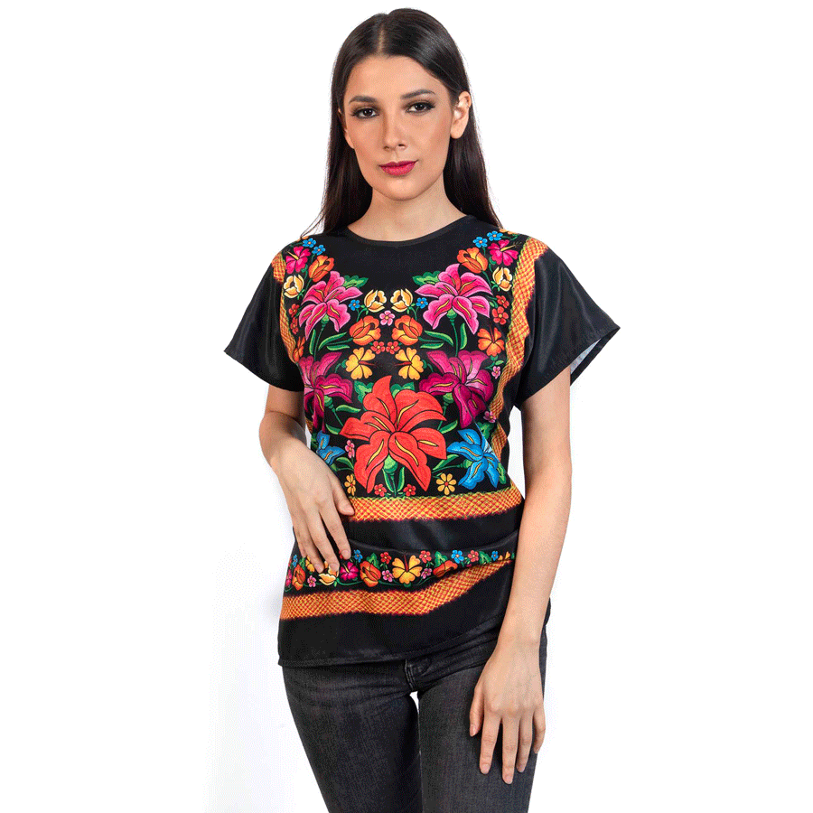 Blusa Huipil Corto Lirios